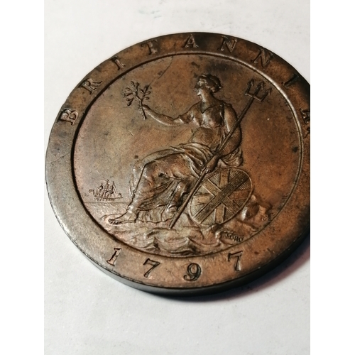 1797 George III cartwheel penny in extremely fine condition with traces ...