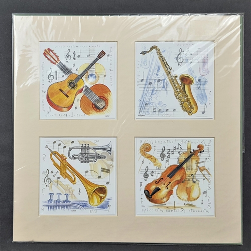 6 musical themed prints with musical instruments on each one ...