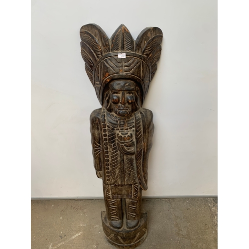 Carved wood Indian chief tribal figure - 4ft tall