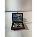 Boxed pocket watch and penknife set. Depiction of the spitfire