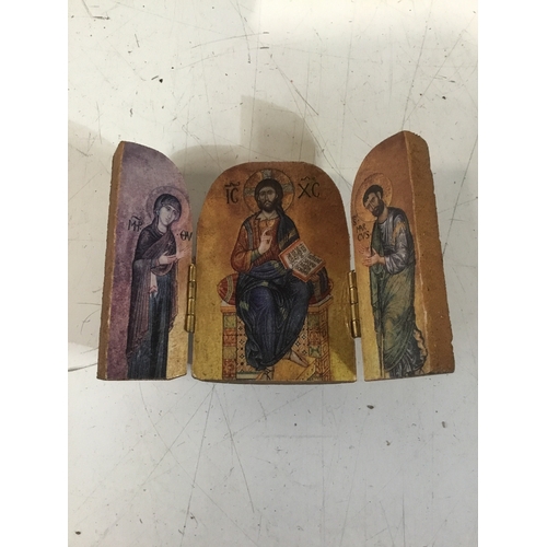 Vintage wooden triptych jesus icon