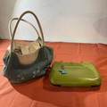 2 Radley handbags one is lime green with black tan and turquoise ...