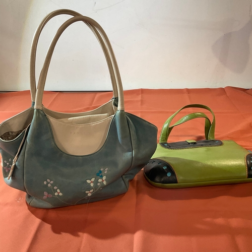 2 Radley handbags one is lime green with black tan and turquoise ...