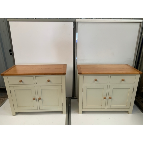 2x Oak Grey Two-Door Sideboards - 1m W x 0.8m H x 0.46m D