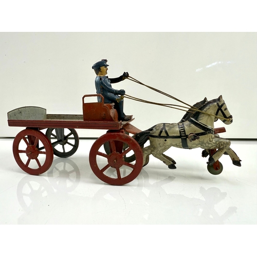 Vintage tin horse drawn cart & driver