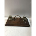 Wooden writing desk aid with glass ink wells