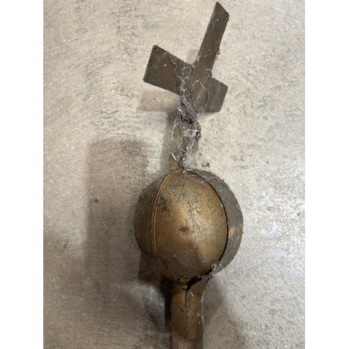 6ft tall wooden religious staff with brass sphere and cross