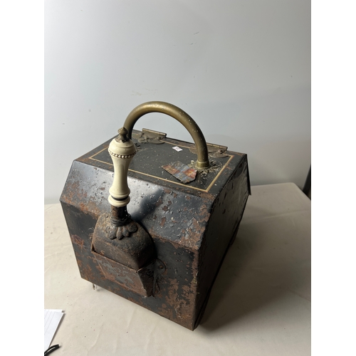 Metal coal box with original shovel and brass detailing