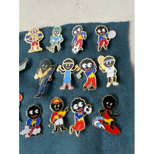 Set of golly pin badges inc basketball player, swimmer and cheerleader