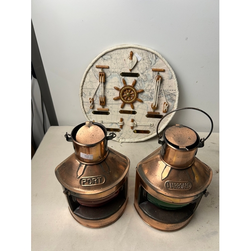 Nautical Copper Ship Lanterns, plus sailor knot wall display