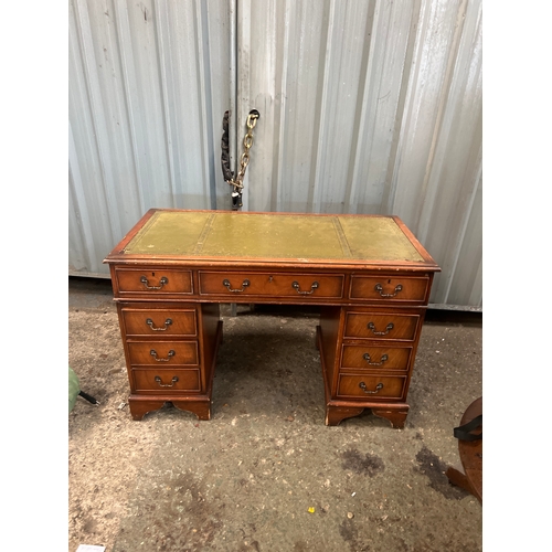 Walnut captains desk with green leather top - splits into top and 2 ...