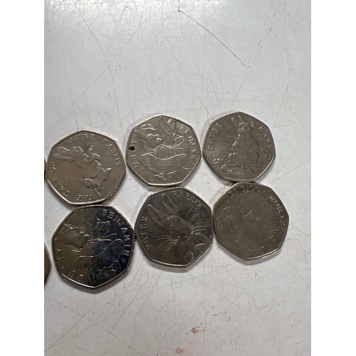 COINS: 10x Beatrix potter fifty pence coins inc Peter rabbit, Tom ...