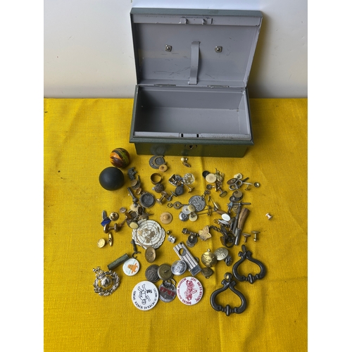 Eclectic lot of cuff links, military buttons, badges and more