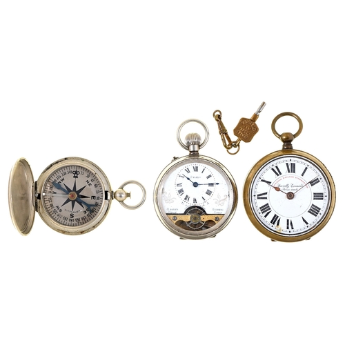 A Swiss brass lever watch, Superior Railway Timekeeper, a keyless watch ...