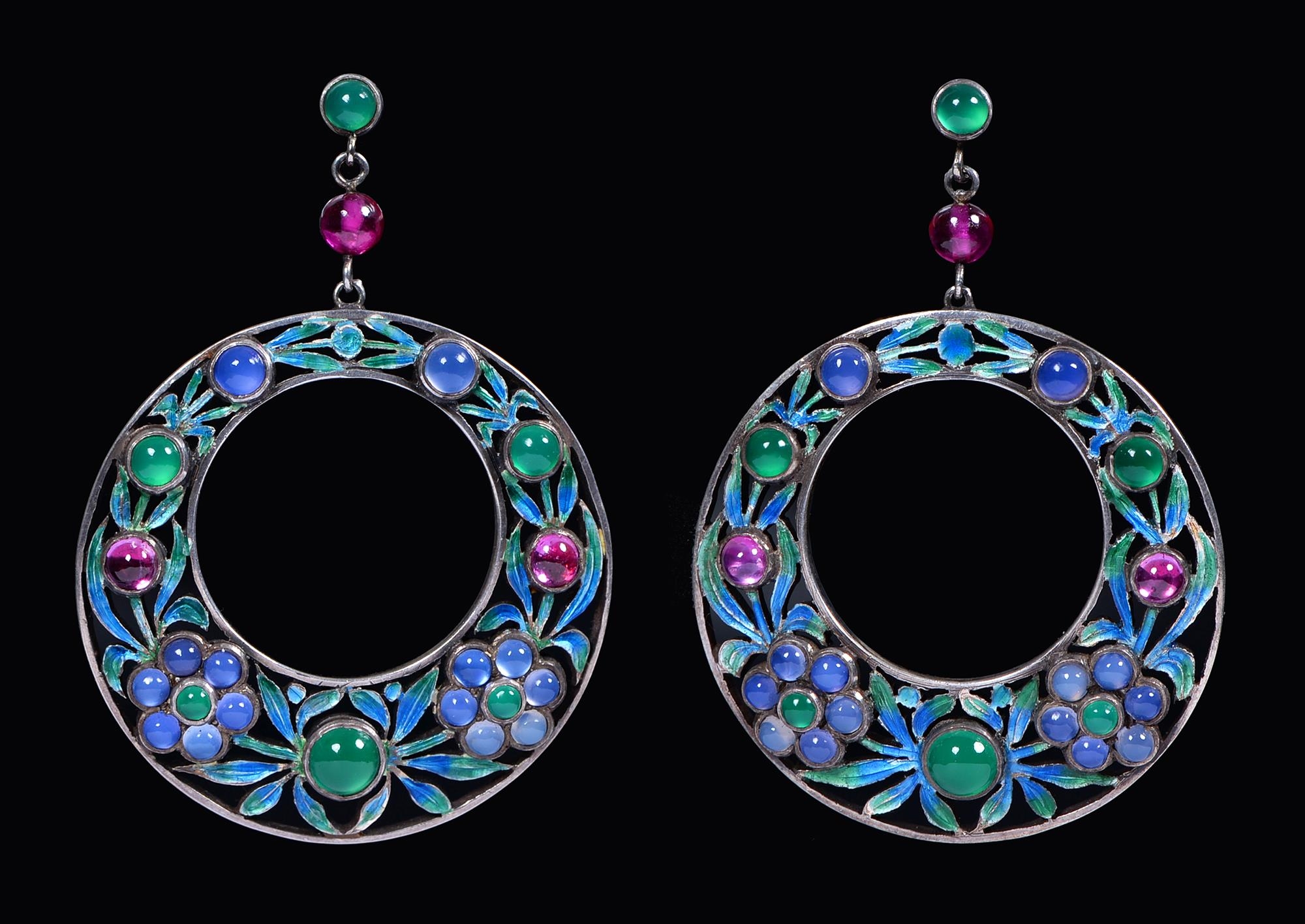 A pair of Arts and Crafts earrings, attributed to Sybil Dunlop, early ...