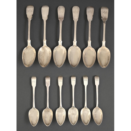 A composed set of six Scottish silver dessert spoons, Fiddle pattern ...