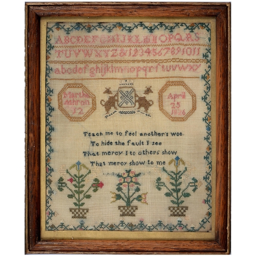 A George IV linen sampler, Martha Athron [aged] 12 April 25 1826 ...