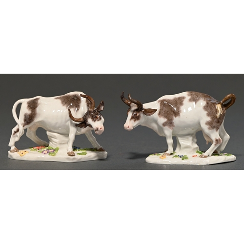 A pair of Meissen models of cows, late 19th c, 12.3cm w and smaller ...