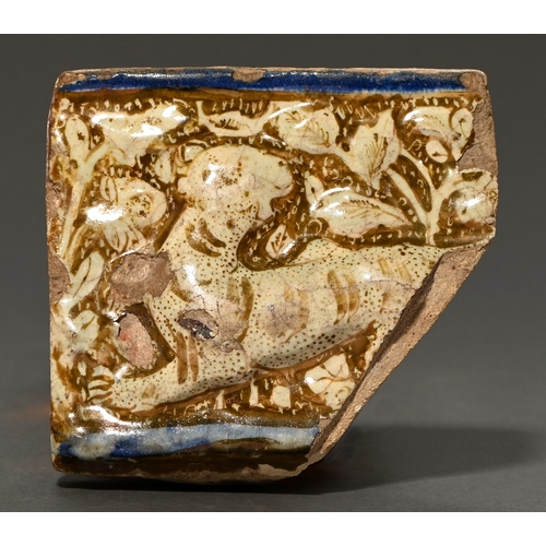 Islamic art. A Kashan frieze tile fragment, Iran, 13th c, of fritware ...