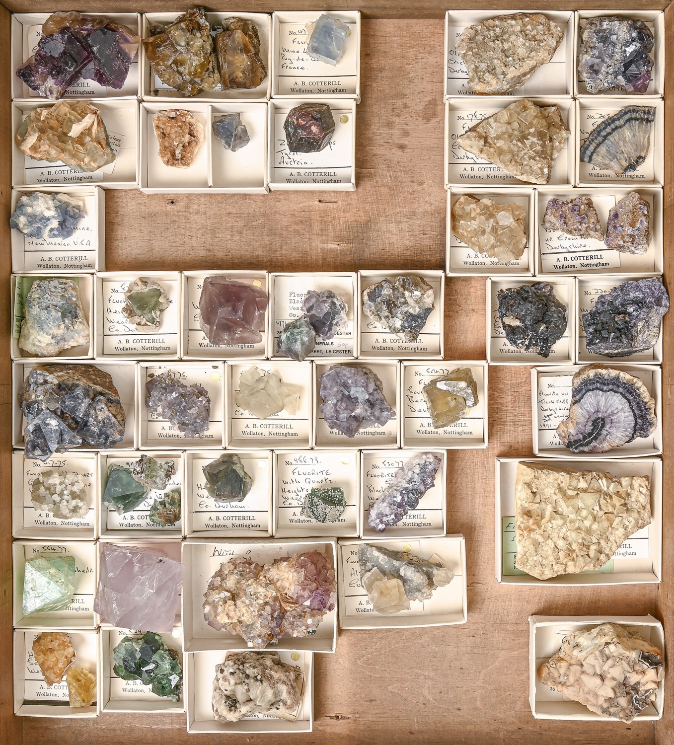 Fluorite. A collection, including Weardale, twenty-two specimens ...