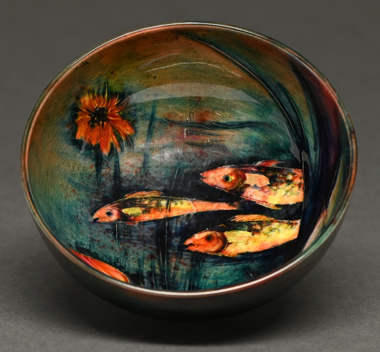 A Moorcroft flambe Fish bowl, c1935, 10cm diam, impressed marks ...