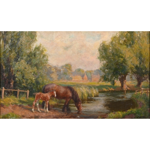 J. Milner, early-mid 20th century - A Horse and Foal by a River, signed ...