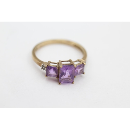 9ct gold amethyst & diamond steps setting ring (2g) size P