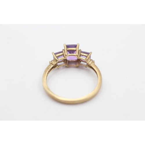 9ct gold amethyst & diamond steps setting ring (2g) size P