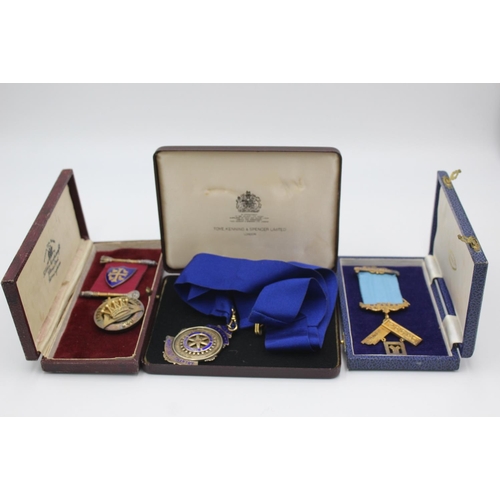 3 x Vintage Hallmarked .925 STERLING SILVER Medals / Jewels Inc Masonic ...