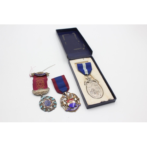 3 x Vintage .925 STERLING SILVER Masonic & R.A.O.B Medals / Jewels (104g)