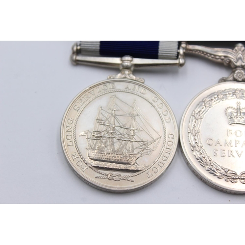 ER.II Navy Mounted Medal Pair Named Inc C.S.M, Long Service Etc