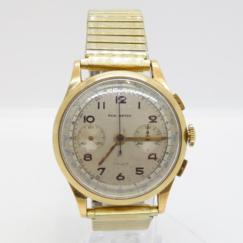 Aco watch 18k gold watch head gents vintage 18k gold w/watch chrono ...