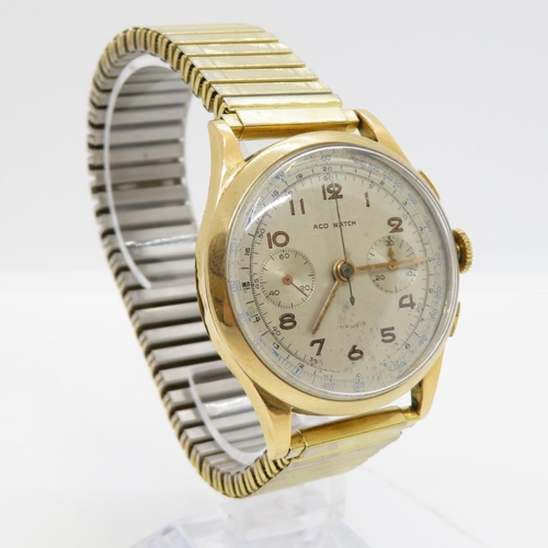 Aco watch 18k gold watch head gents vintage 18k gold w/watch chrono ...