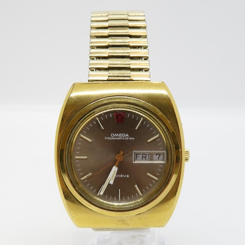 OMEGA Mega Quartz Geneve 32H3 gent's vintage gold plated wristwatch ...