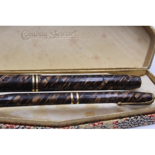 Vintage CONWAY STEWART No.28 Brown FOUNTAIN PEN w/ 14ct Gold Nib ...