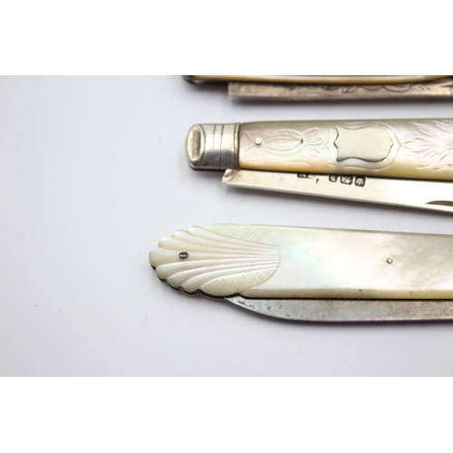 3 x Antique Hallmarked .925 STERLING SILVER Knives w/ MOP Handle (82g)