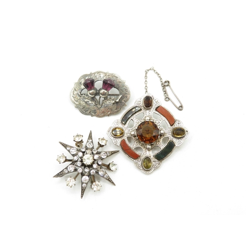 Three Antique Silver Brooches Including Victorian Scottish Revival (24g)