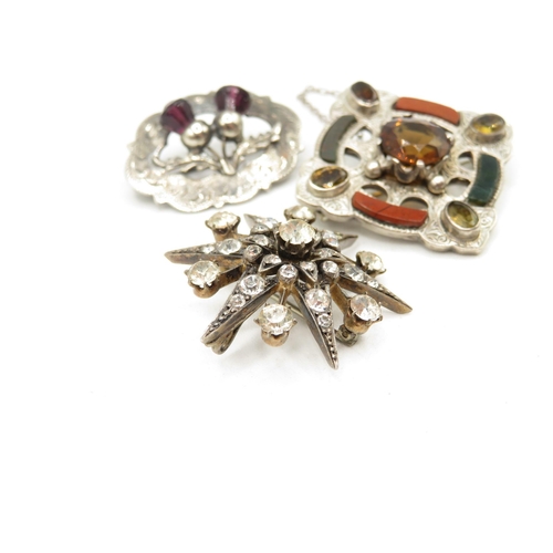 Three Antique Silver Brooches Including Victorian Scottish Revival (24g)
