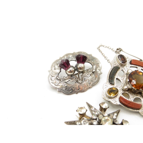 Three Antique Silver Brooches Including Victorian Scottish Revival (24g)
