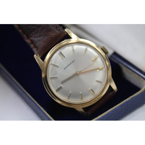 GARRARD Men's 9ct GOLD Cased Vintage WRISTWATCH Hand-wind WORKING C.1970s