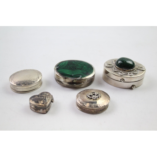 5 x Antique / Vintage Hallmarked .925 Sterling Silver Pill / Trinket ...