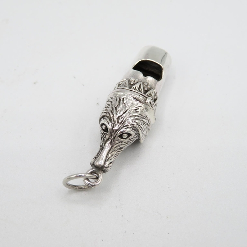 HM 925 Sterling Silver dog whistle with fob ring and detailed dog head ...