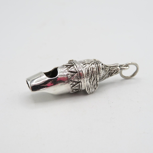 HM 925 Sterling Silver dog whistle with fob ring and detailed dog head ...