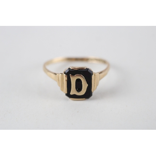 9ct gold antique onyx initial D signet ring (2g)