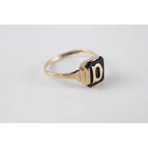 9ct gold antique onyx initial D signet ring (2g)