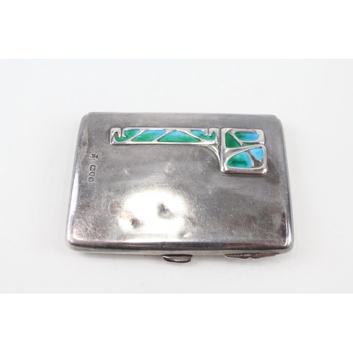 Edwardian Arts & Crafts 1903 London Sterling Silver Card Case Enamel ...