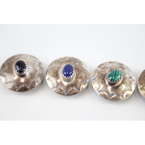 Vintage sterling silver Navajo signed A MB gemstone buttons (20g)