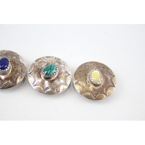 Vintage sterling silver Navajo signed A MB gemstone buttons (20g)