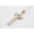 9ct gold opal cross pendant necklace (3.6g)