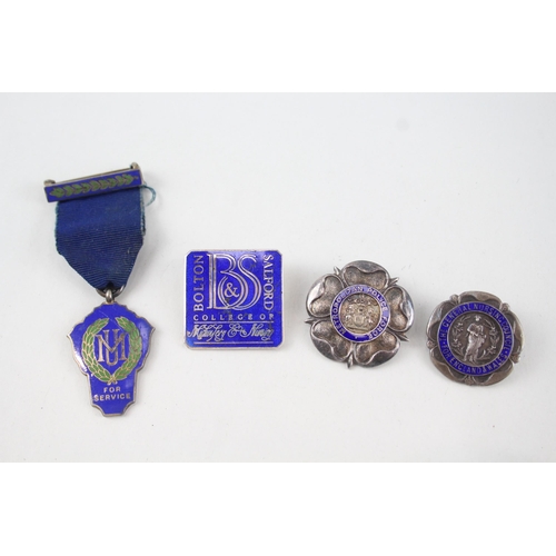 4 x Vintage .925 Sterling Silver Nursing & Police Badges & Medal Inc ...